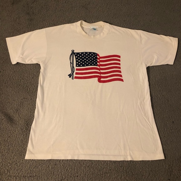 Hanes | Shirts | Vintage White American Flag Tshirt | Poshmark